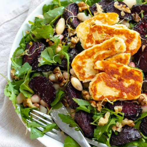 Honey Roast Beetroot and Halloumi Salad with Walnuts I Georgie Eats
