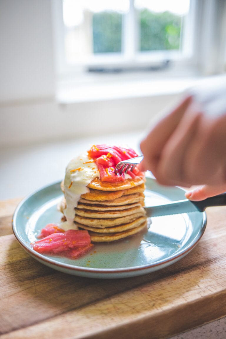Vegan Rhubarb & Custard Pancakes I Georgie Eats