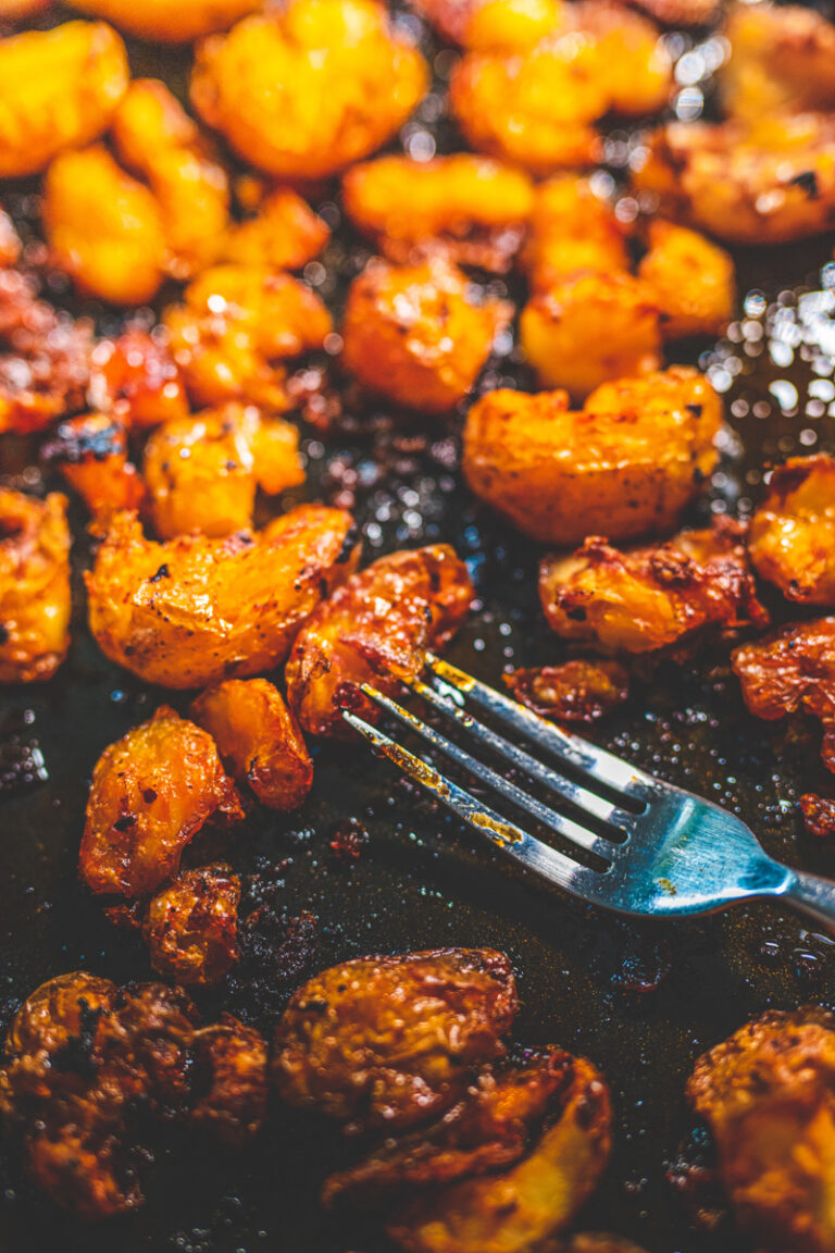 Smashed Harissa Potatoes I Georgie Eats