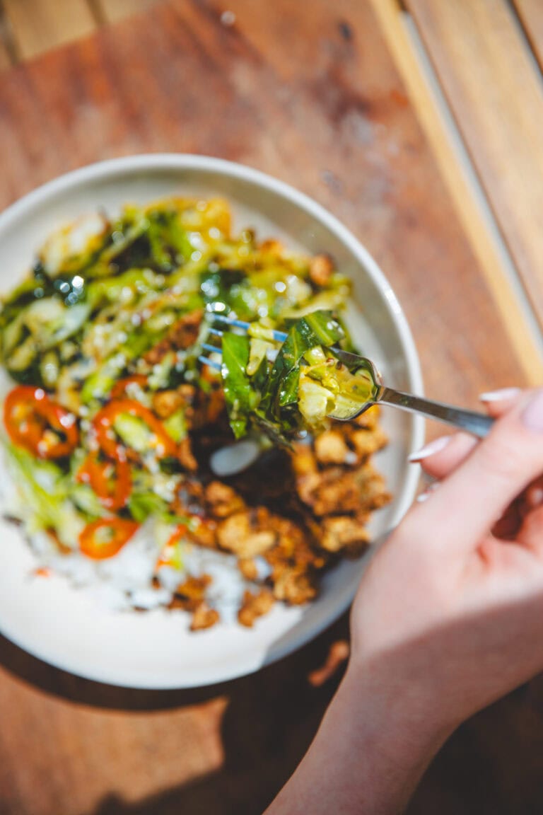 Hispi Cabbage Stir-Fry & Crispy Tofu Bowls I Georgie Eats